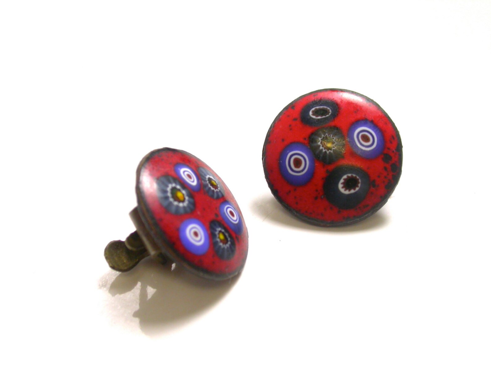 Tie Clips Pair of Red Tie Tack Clips With Colorful Design - Etsy