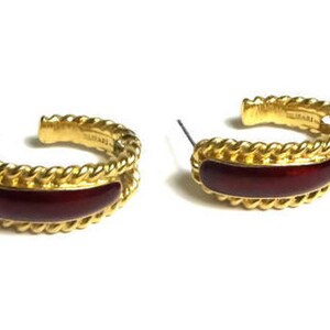 Trifari Gold Red Earrings Half Loop Earrings Post Back - Etsy