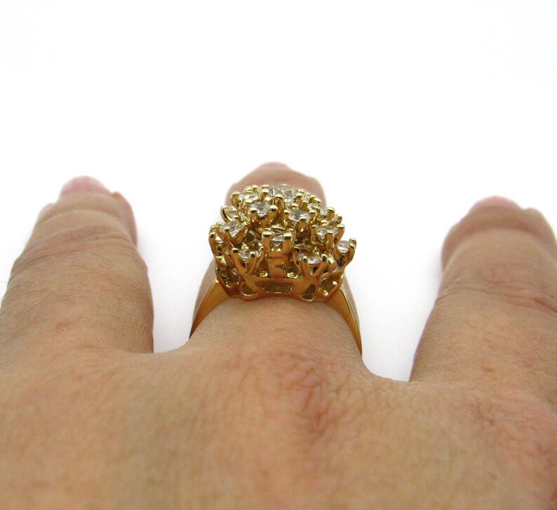 14K Yellow Gold Cubic Zirconia Ring Size 7 Cocktail Ring - Etsy
