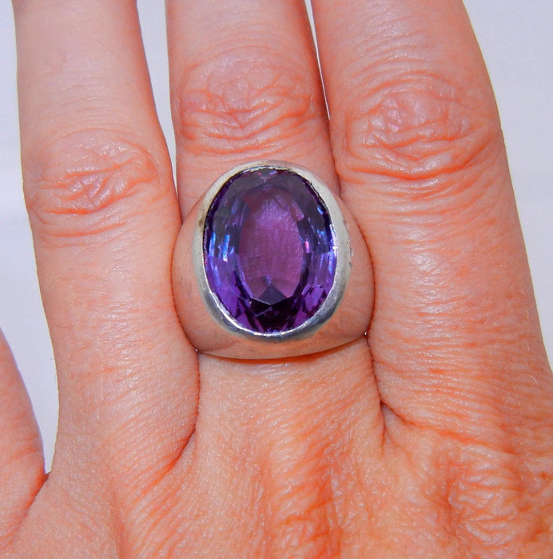 Color Change Sapphire Ring Large Solid Sterling Silver | Etsy