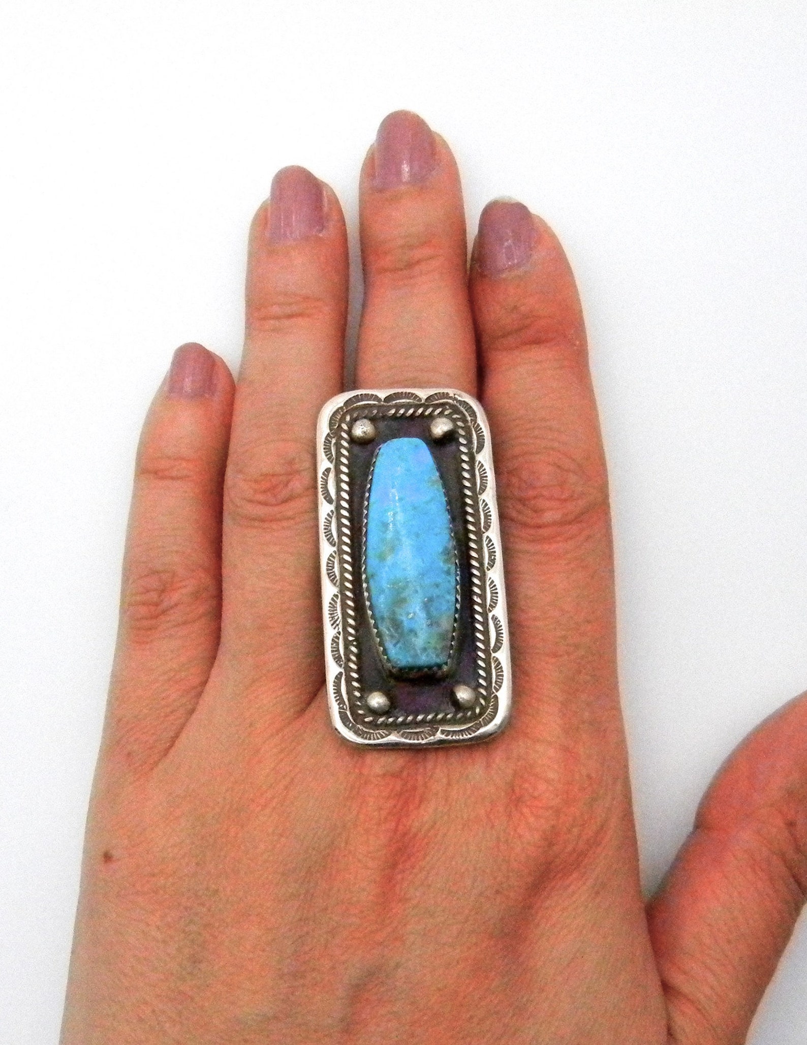 Turquoise Ring Very Large Sterling Silver Indian Native | Etsy