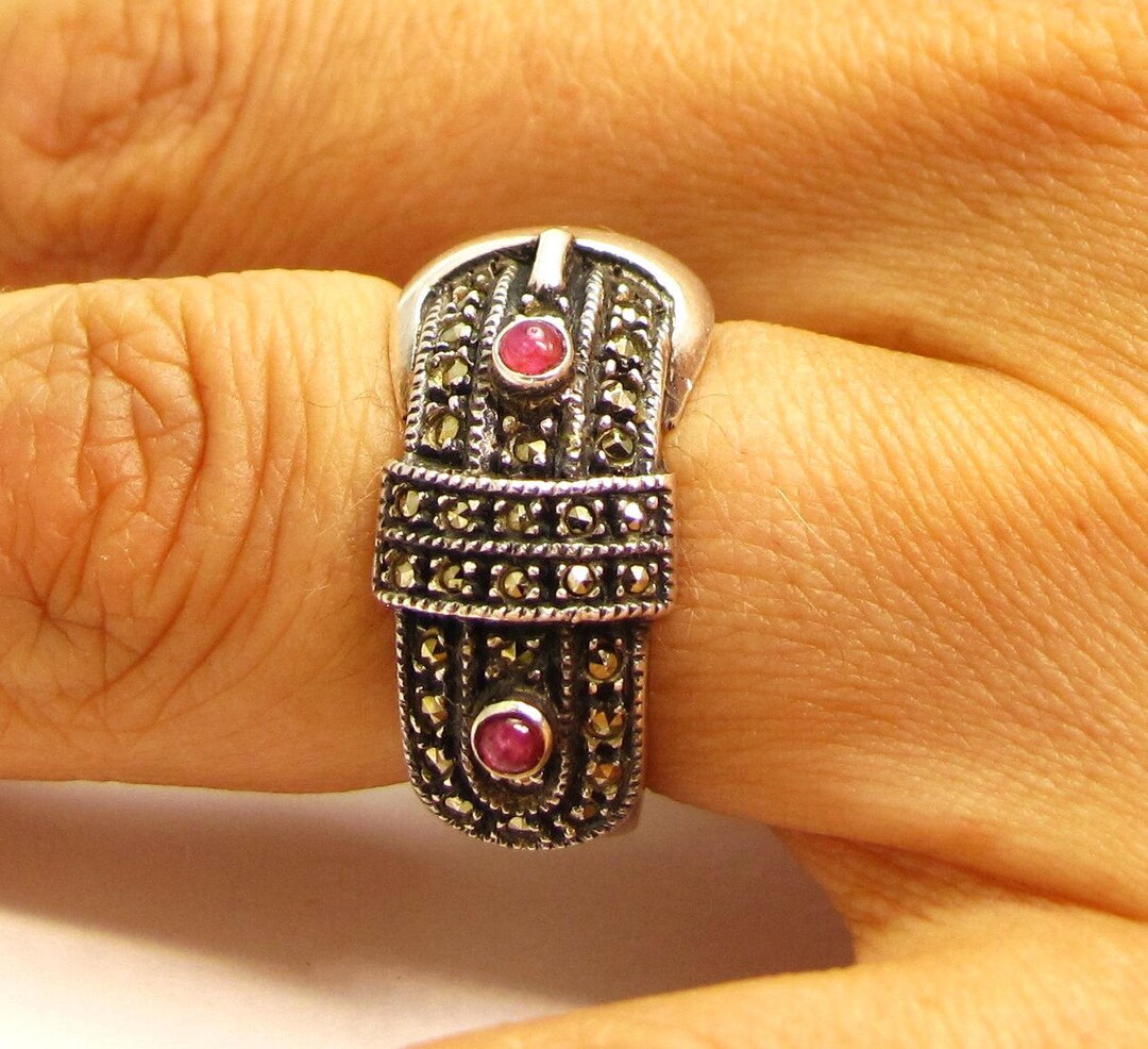 Judith Jack Sterling Silver Ruby & Marcasite Ring Signed - Vintage ...