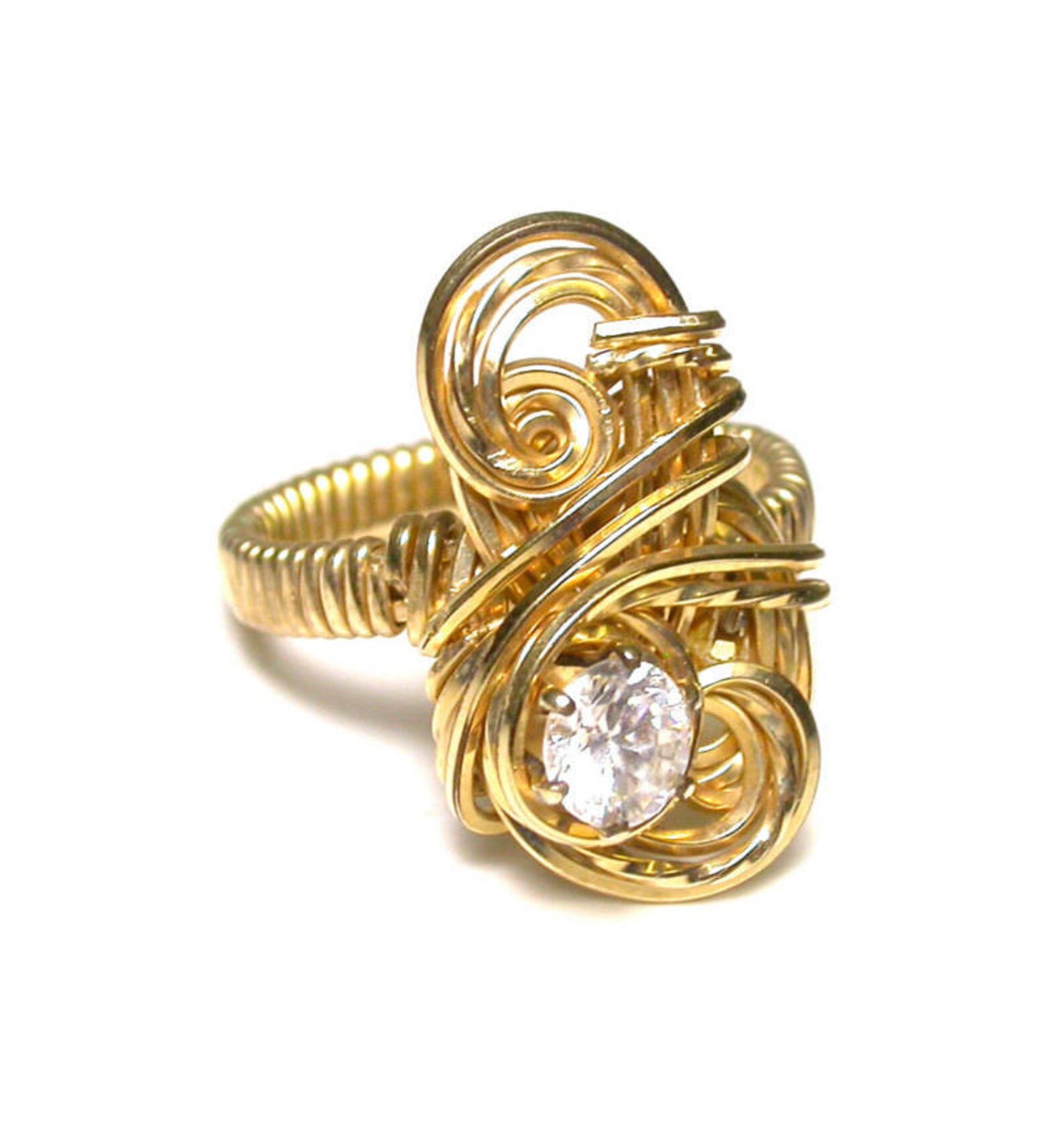 Gold Tone CZ Ring Swirl Cubic Zirconia Wire Ring Size 5.5 - Etsy