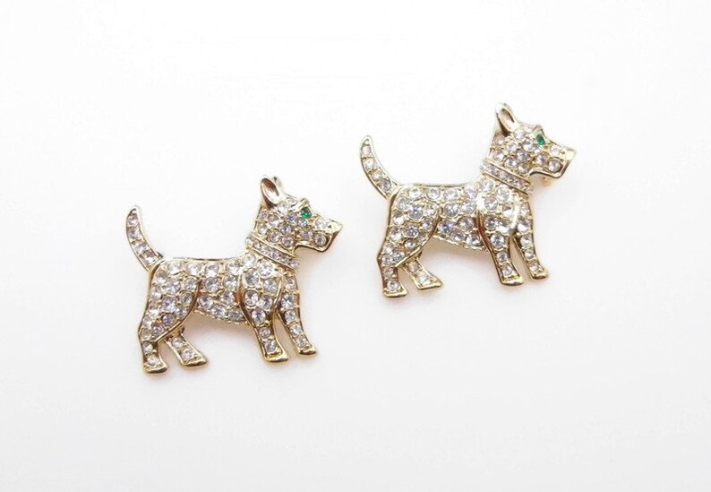 Rhinestone Dog Brooch Pin Set of Two Gold Tone Sparkly - Etsy