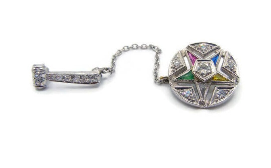 14K White Gold Diamonds Order Eastern Star Pin - Masonic - Illuminati ...