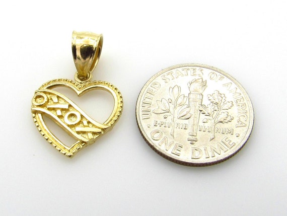 Vintage OXOX Heart Charm - 3D Solid 10K Yellow Gold -… - Gem