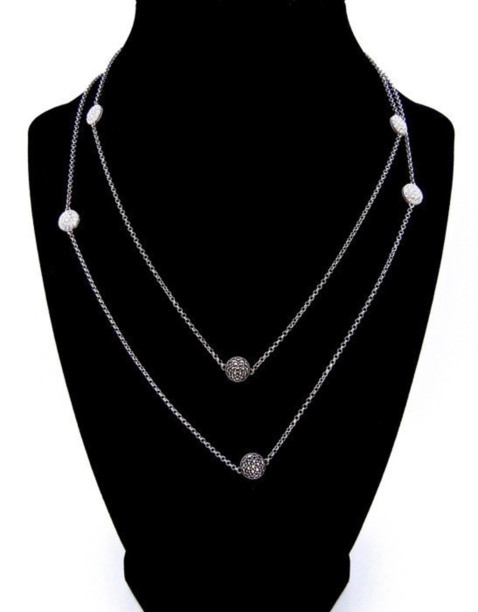 Sterling Silver Marcasite Long Chain 8 Mm Round Marcasite - Etsy