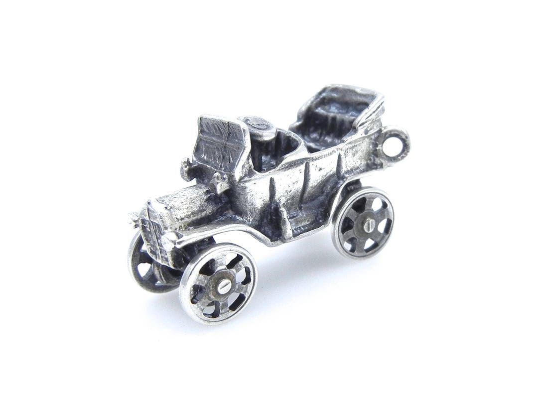 Sterling Silver Old Car Charm Pendant - Moving Wheels, Antique Early ...