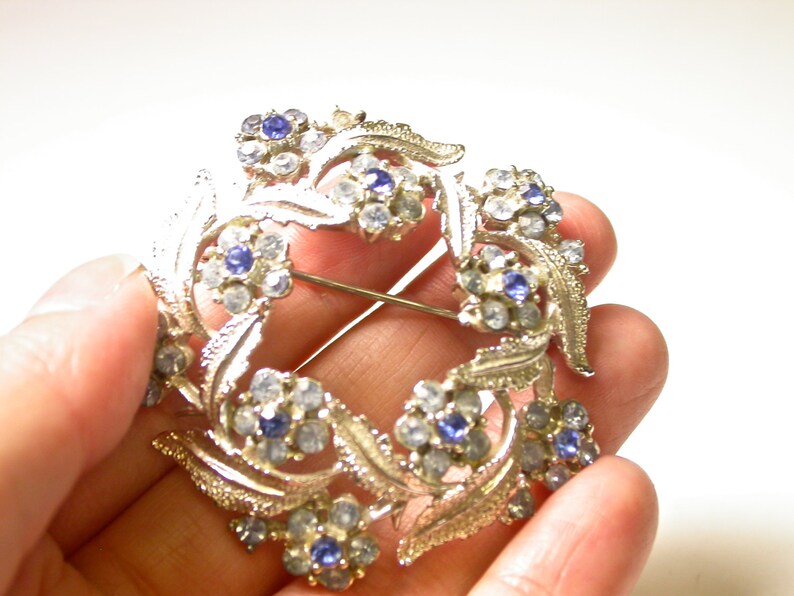 Coro Brooch Vintage Floral Coro Pin Silver Tone and Blue | Etsy