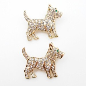 Rhinestone Dog Brooch Pin Set of Two Gold Tone Sparkly Brooches Figural ...
