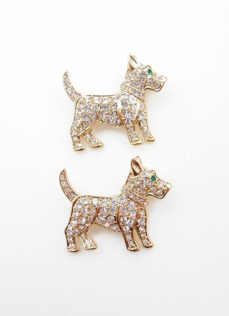 Rhinestone Dog Brooch Pin Set of Two Gold Tone Sparkly - Etsy