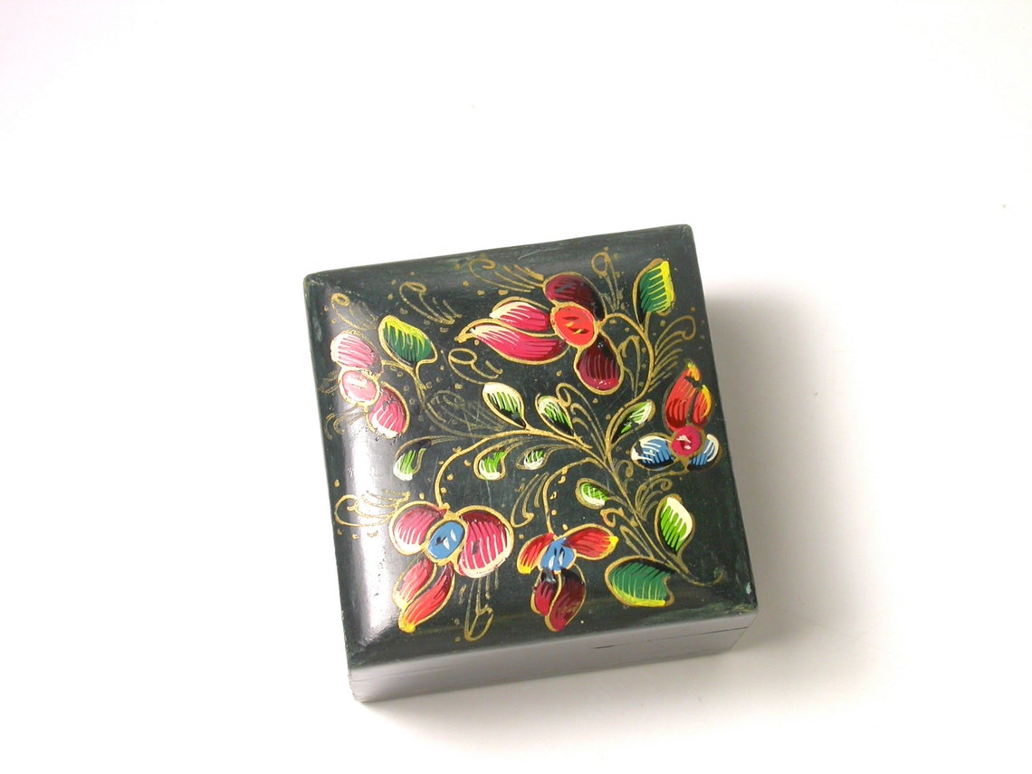 Vintage Hand Painted Wooden Box Square Box Vintage Wood | Etsy