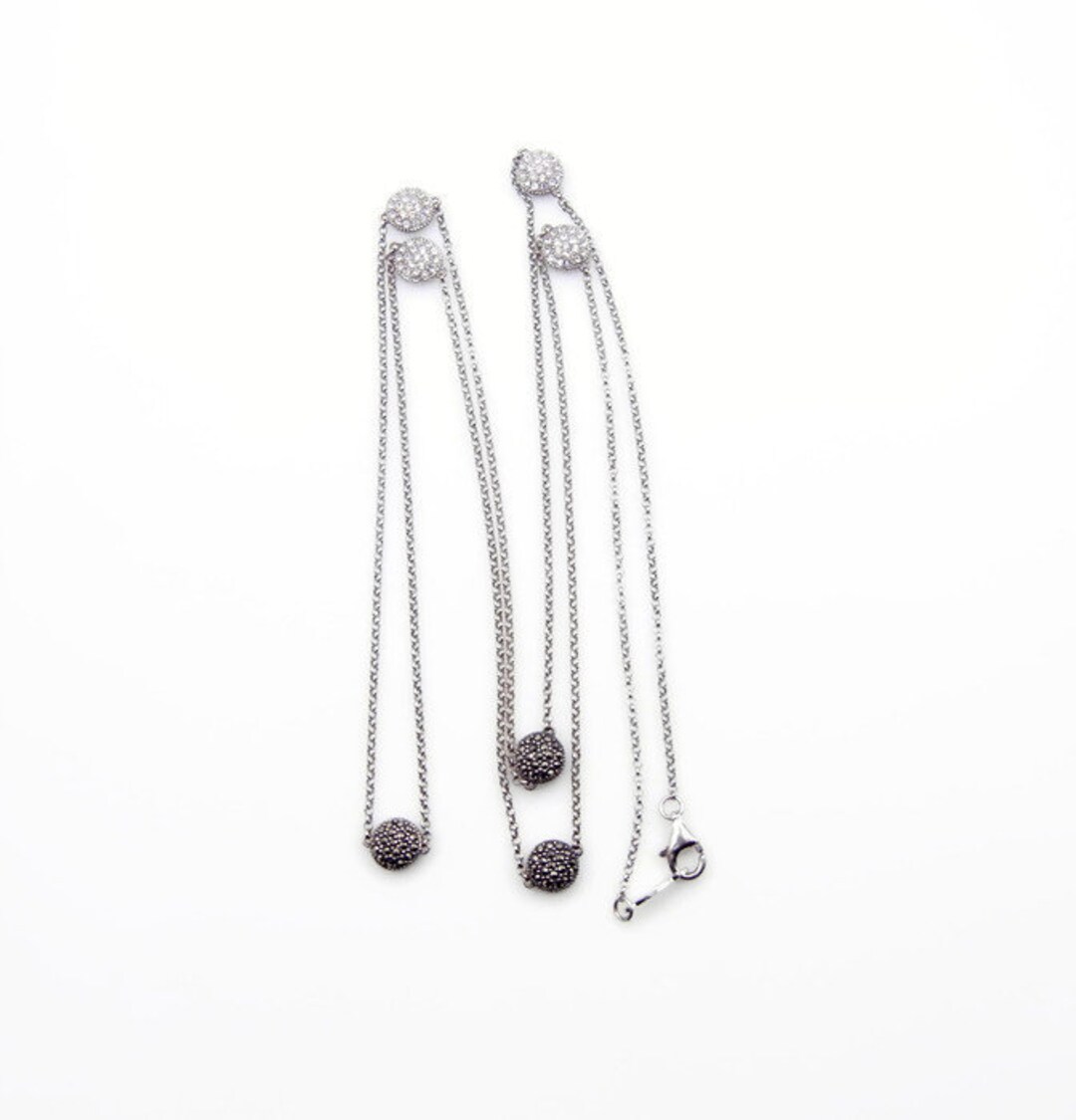 Sterling Silver Marcasite Long Chain - 8 Mm Round Marcasite Beads on a ...