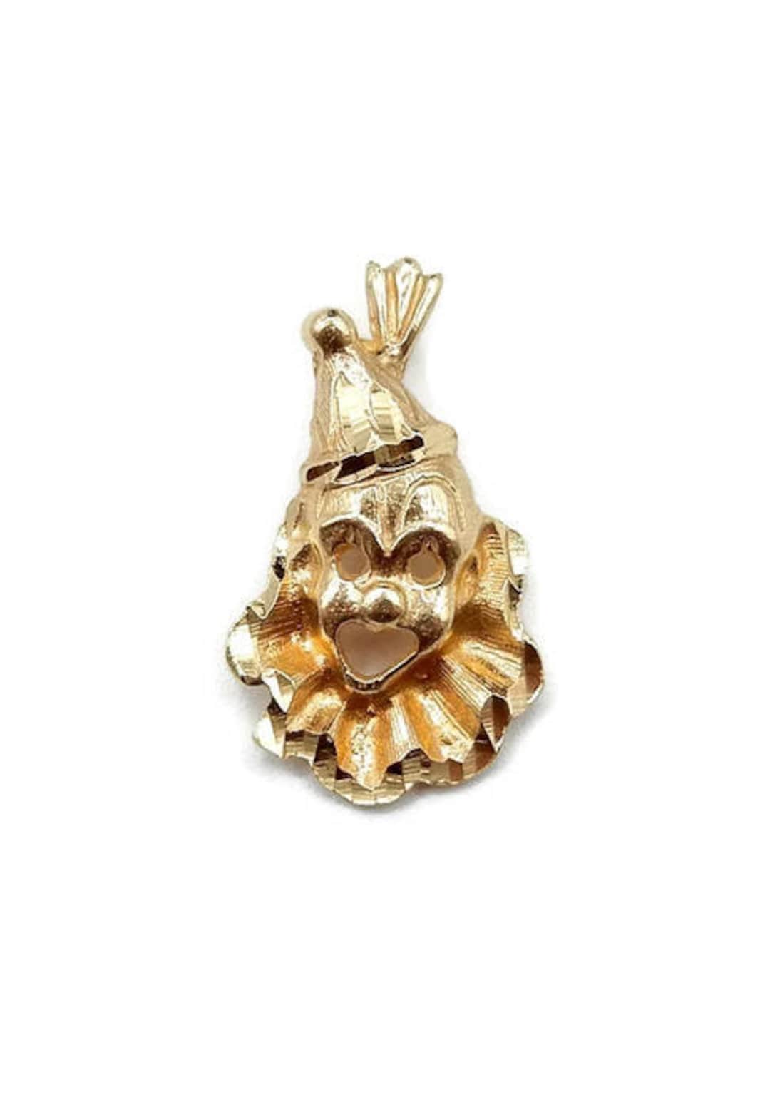 Clown Charm Pendant Solid 14k Yellow Gold Jester Gold Charm 3D Laughing ...