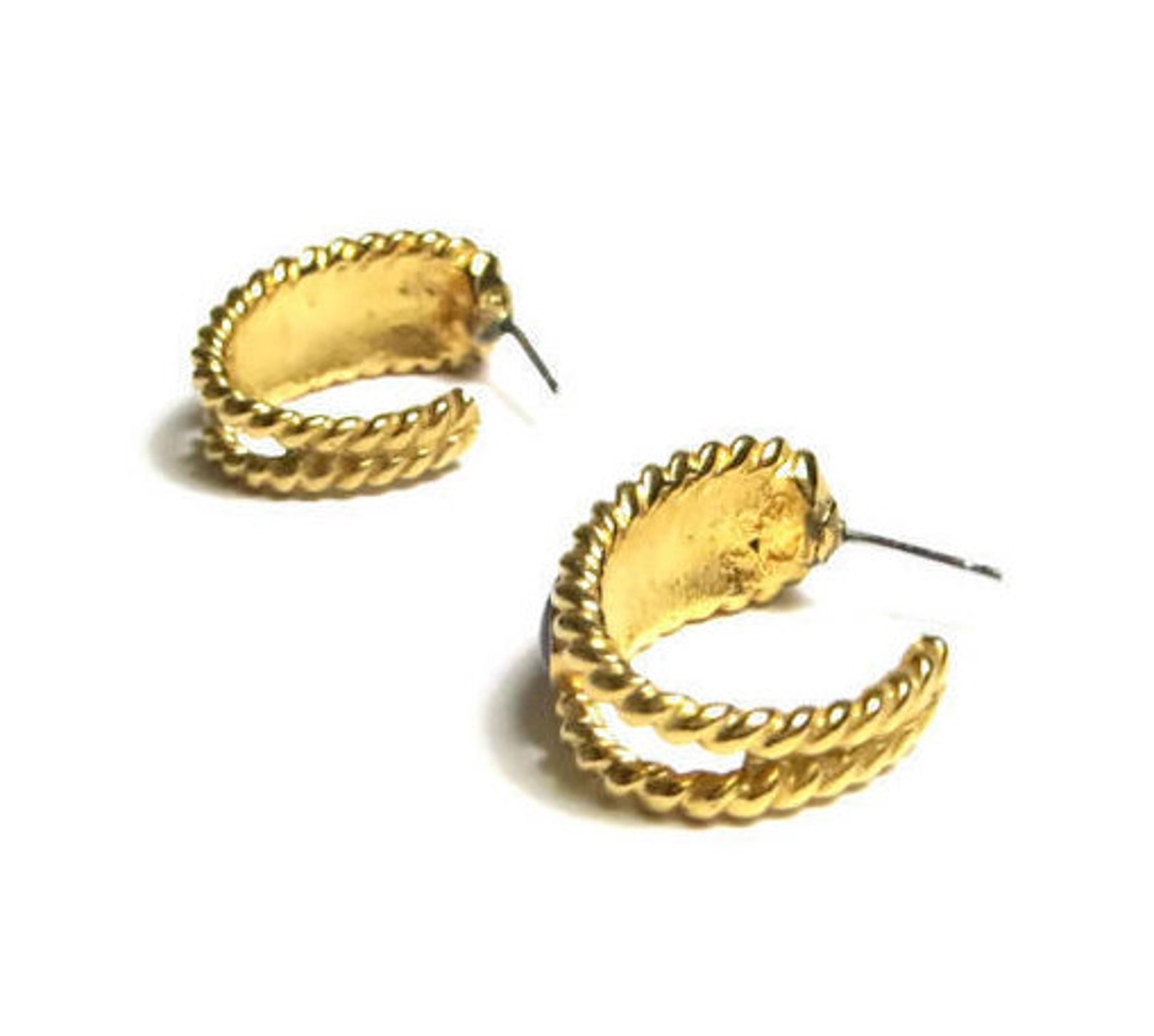 Trifari Gold Red Earrings Half Loop Earrings Post Back - Etsy