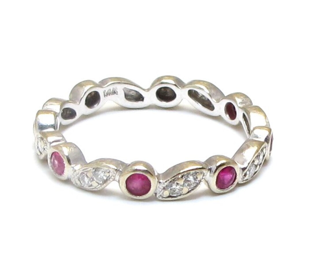 14k Ruby and Diamond Band - Solid 14K White Gold - Size 6.75 - Weight 2 ...