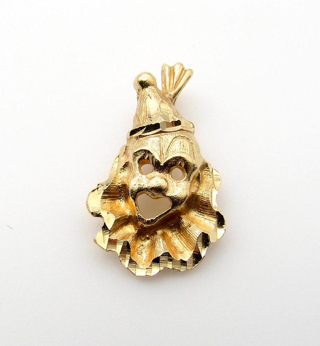 Clown Charm Pendant - Solid 14k Yellow Gold - Jester Gold Charm - 3D ...