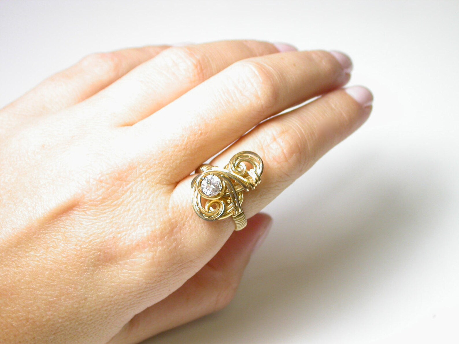Gold Tone CZ Ring Swirl Cubic Zirconia Wire Ring Size 5.5 - Etsy