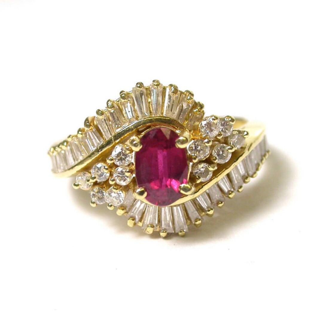 Vintage 14K Yellow Gold Ruby and Diamond Cocktail Ring - Size 8.5 - Etsy