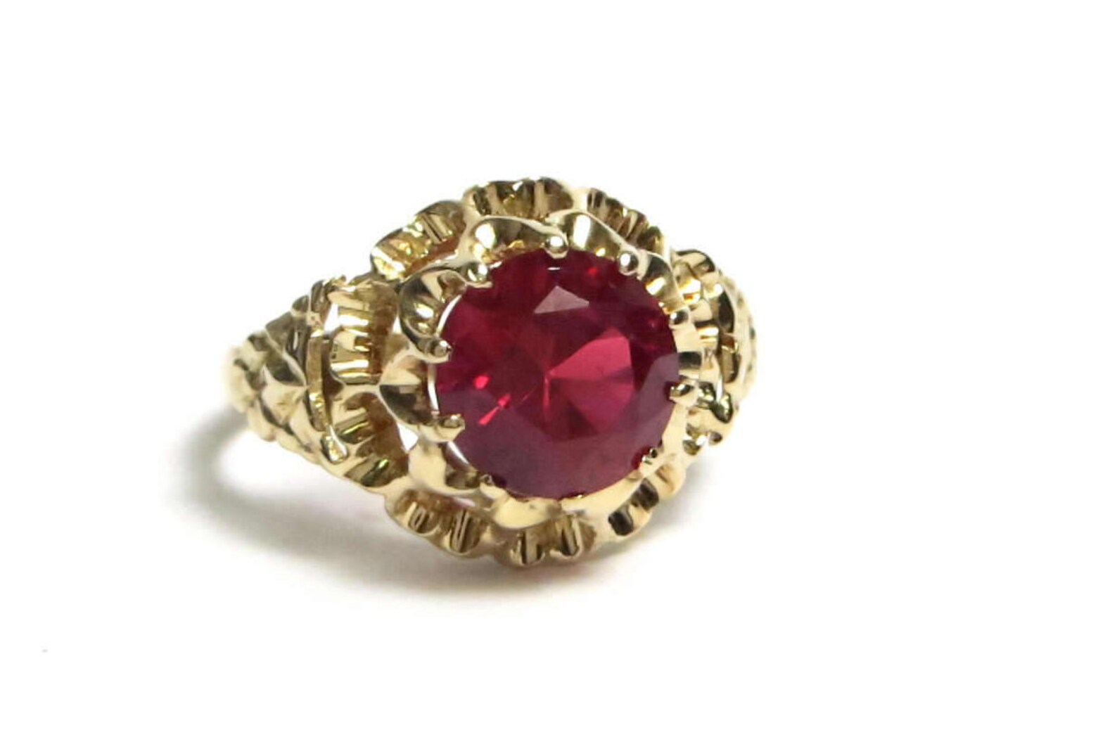 Anillo de rubí Oro amarillo de 14k Rubí rojo redondo - Etsy México