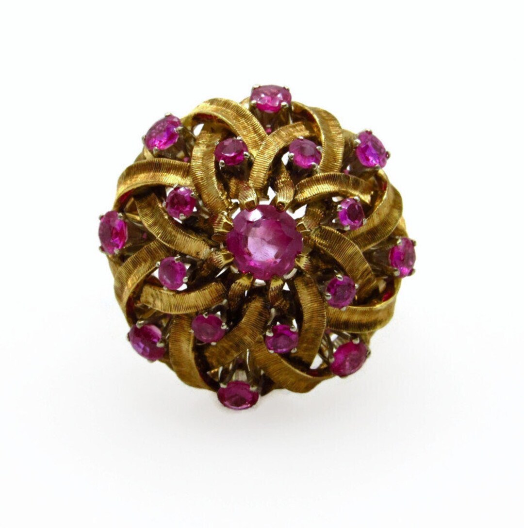 Vintage Dome Ruby Ring - 14K Yellow Gold Ruby Cocktail Ring - Size 5 ...