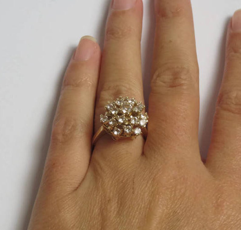 14K Yellow Gold Cubic Zirconia Ring Size 7 Cocktail Ring - Etsy