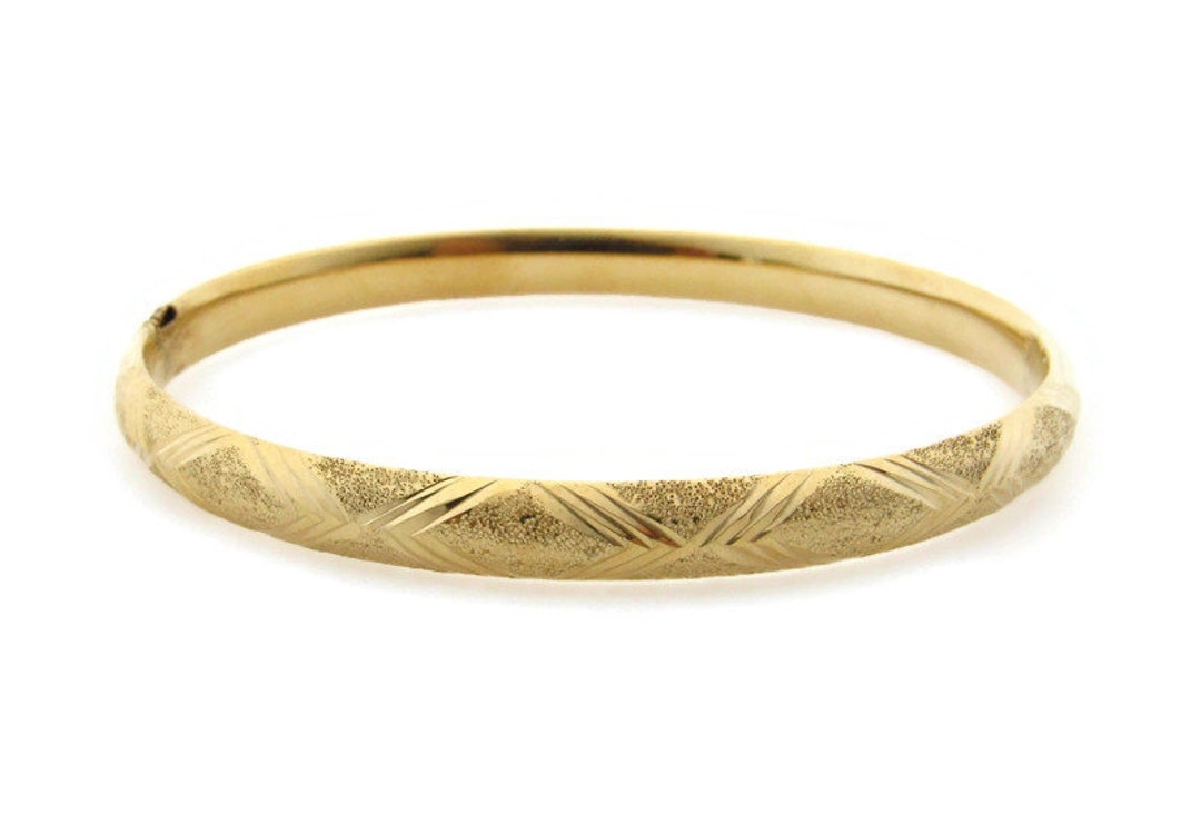 14K Yellow Gold Child Bangle Bracelet - Hinged Children Bangle - XS ...
