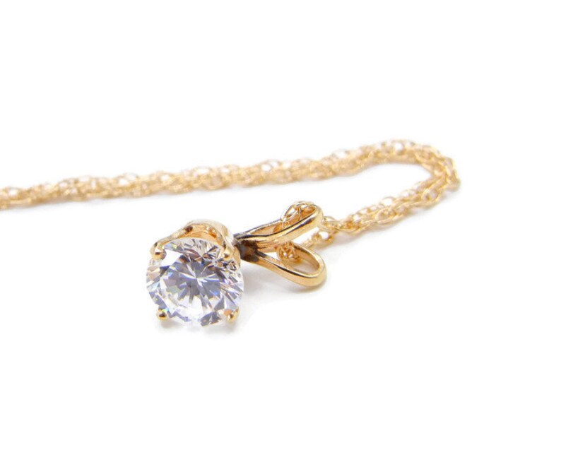 14K Yellow Gold Cubic Zirconia Pendant Necklace Round CZ - Etsy
