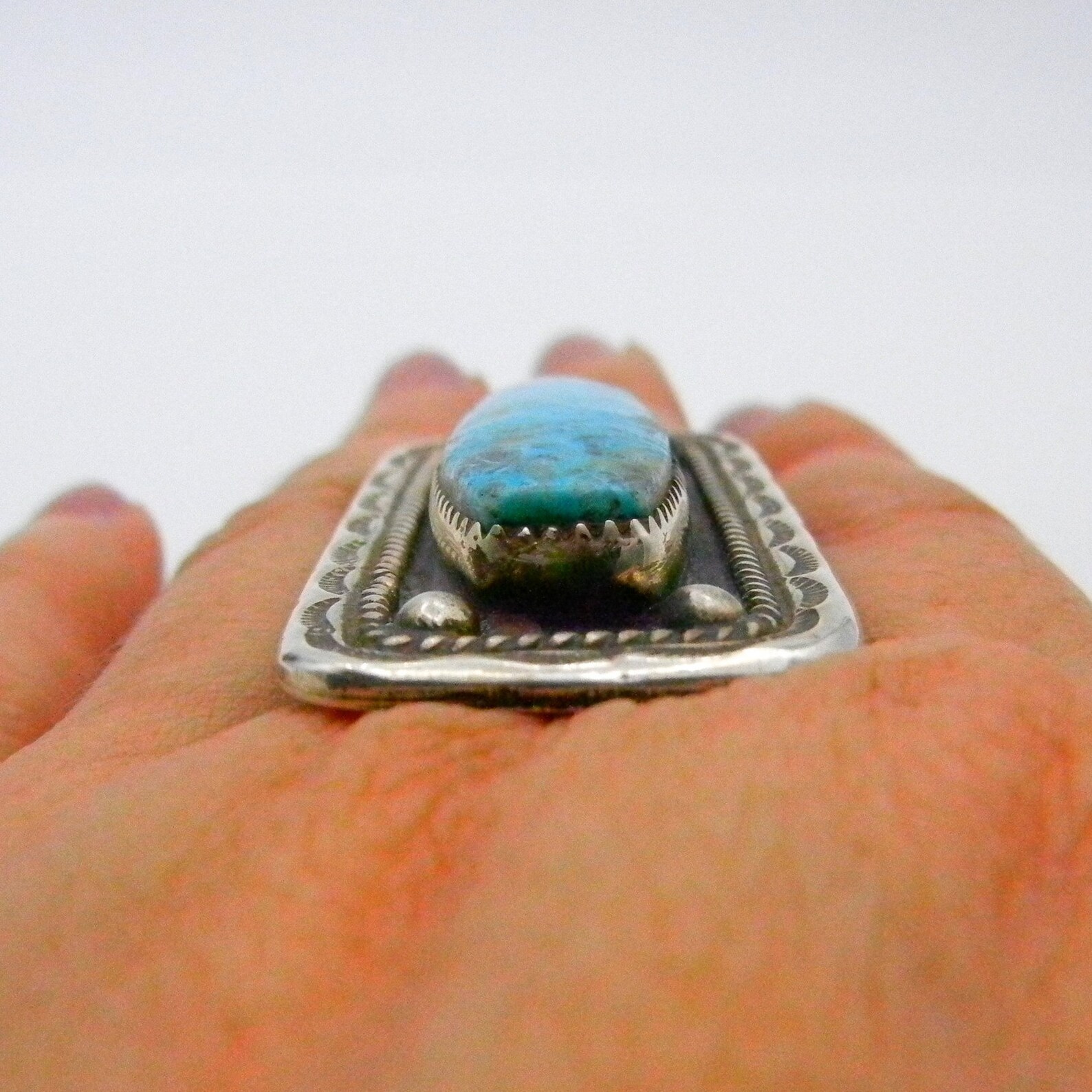Turquoise Ring Very Large Sterling Silver Indian Native | Etsy