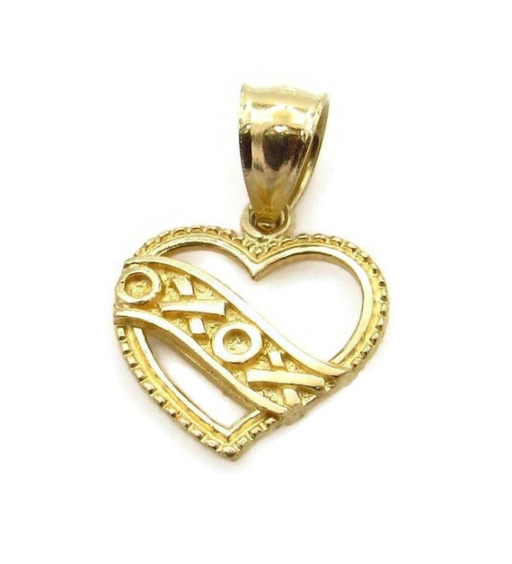 Vintage OXOX Heart Charm - 3D Solid 10K Yellow Gold -… - Gem