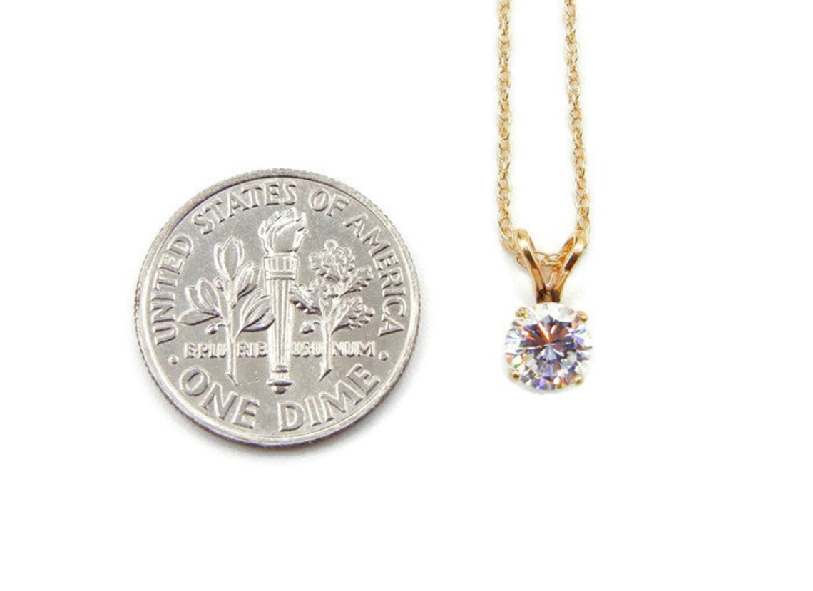 14K Yellow Gold Cubic Zirconia Pendant Necklace Round CZ | Etsy
