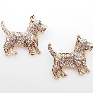 Rhinestone Dog Brooch Pin Set of Two Gold Tone Sparkly Brooches Figural ...