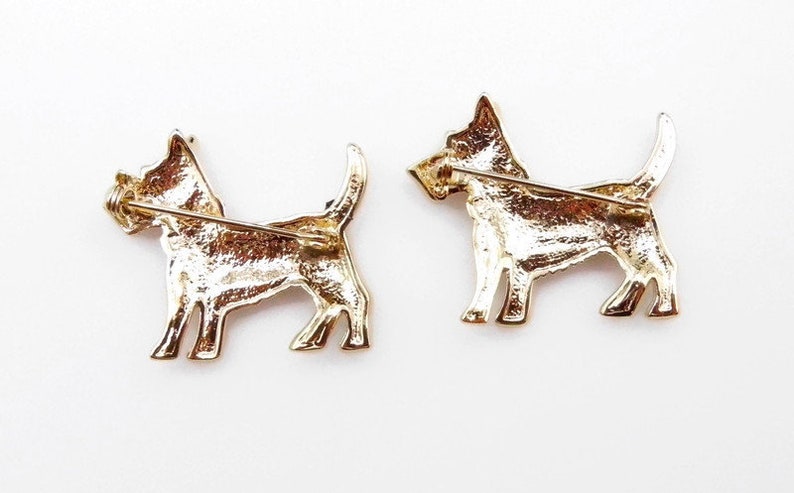 Rhinestone Dog Brooch Pin Set of Two Gold Tone Sparkly - Etsy
