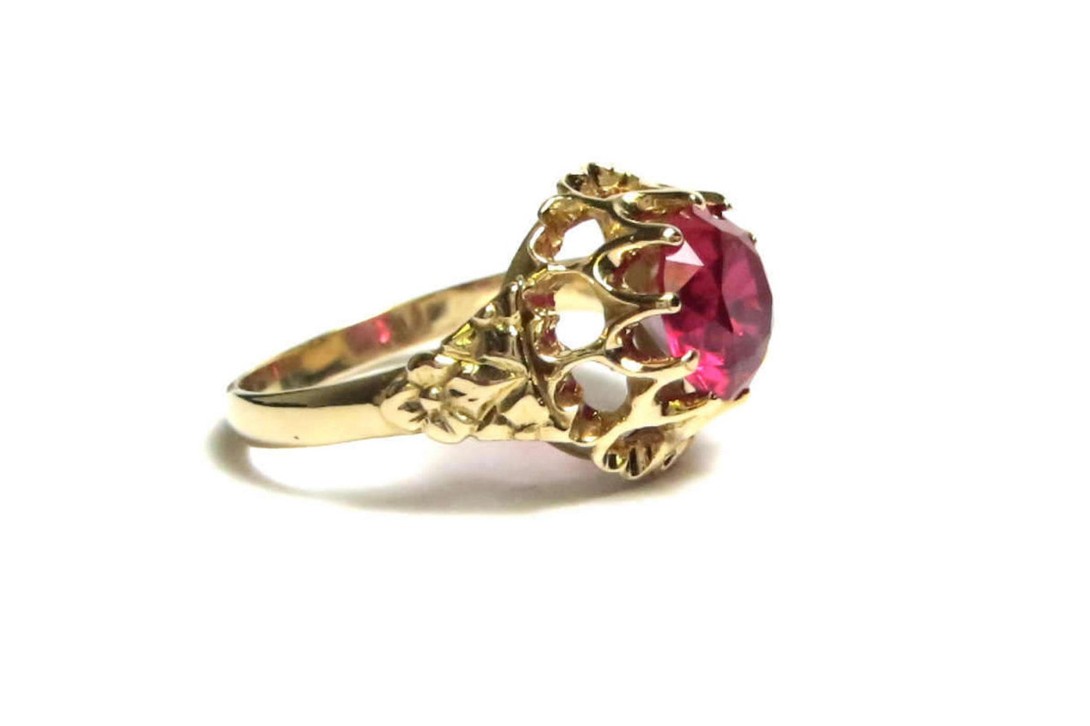 Anillo de rubí Oro amarillo de 14k Rubí rojo redondo - Etsy México