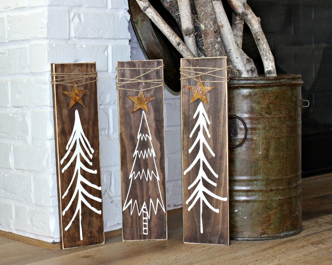Rustic Christmas Tree Signs - Rustic Christmas Decor - Christmas Stars ...