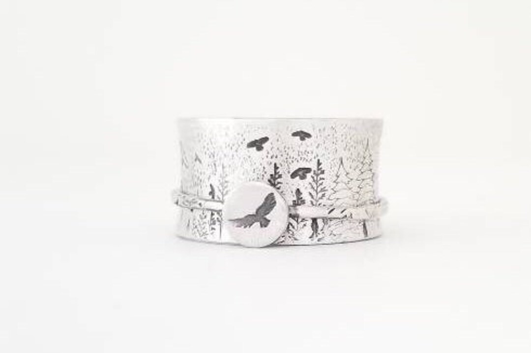 Custom Birds Flying Over Forest Personalized Sterling Evergreen Hawks ...