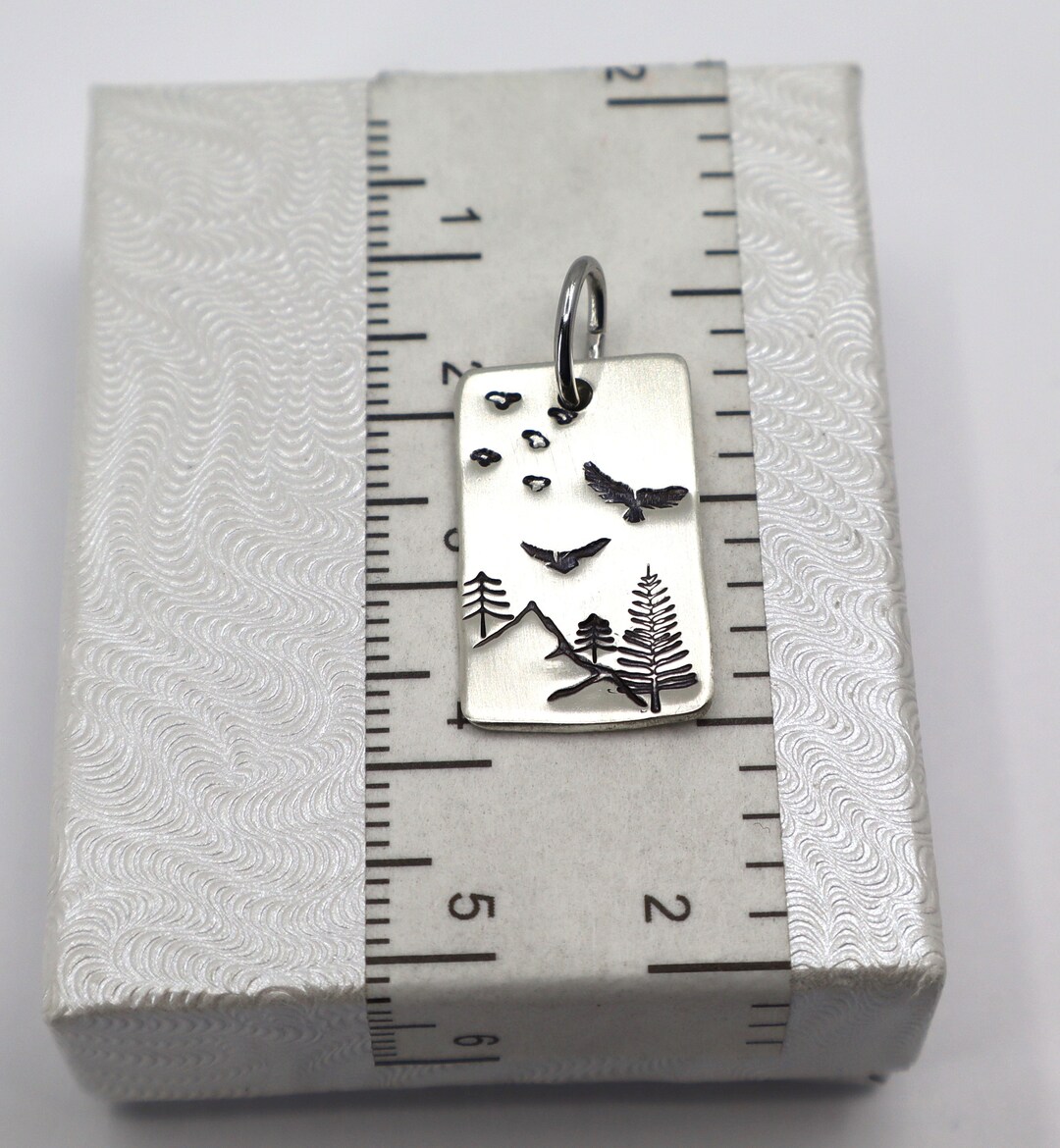 Silver Birds Flying Over Mountain Trees Charm Necklace Hand Stamped Bracelet Charm Gift - Etsy