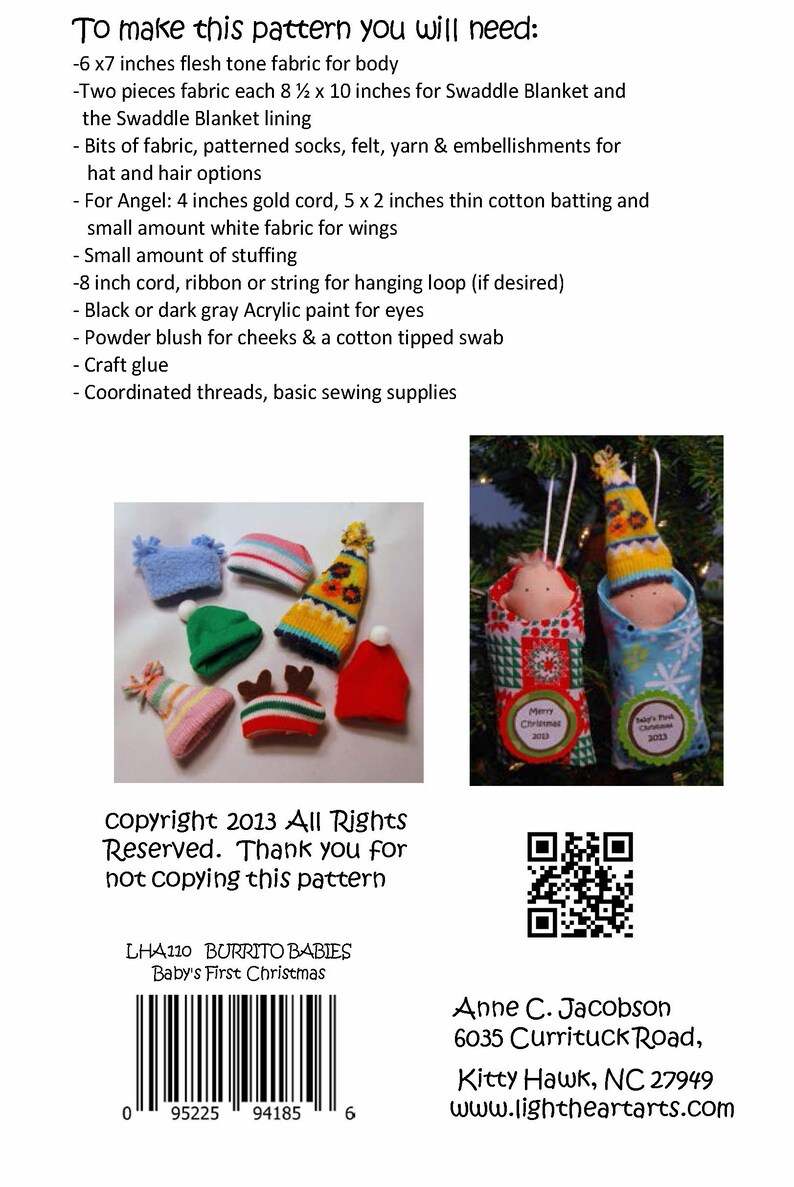 Sewing Pattern for Burrito Babies - Baby's First Christmas Pattern ...