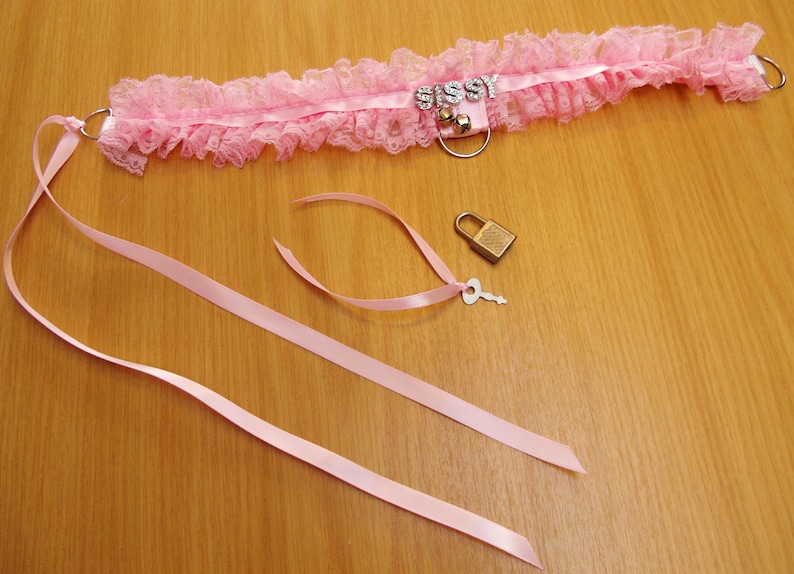 Any Words Any Size Personalized Locking Choker Pink Lace Bells Etsy