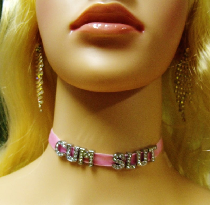 Any Words Personalized Choker Pink Velvet Cum Slut Sissy Ddlg Etsy