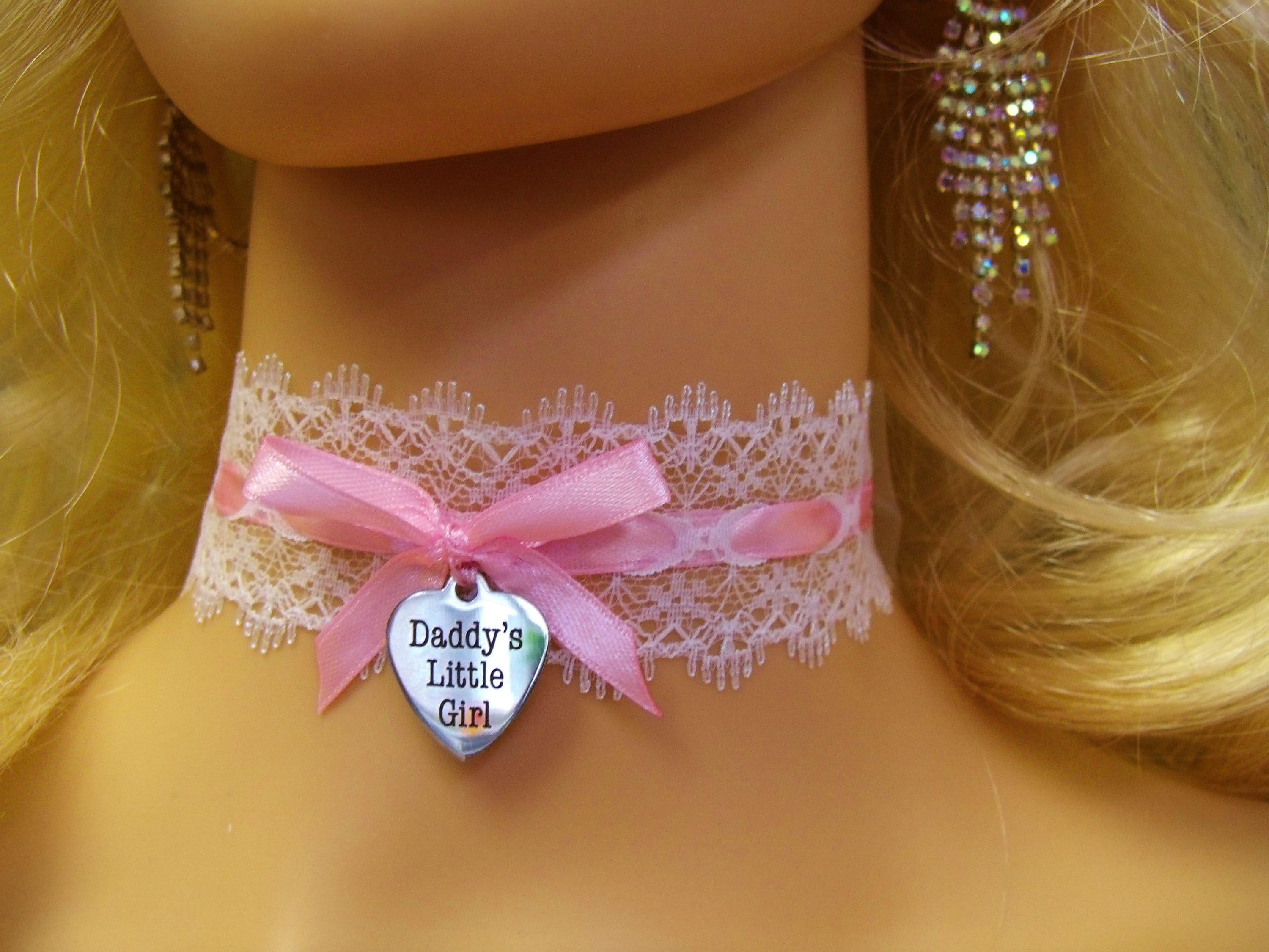 Any Size Choker Daddy's Girl Pink White Lace - Etsy