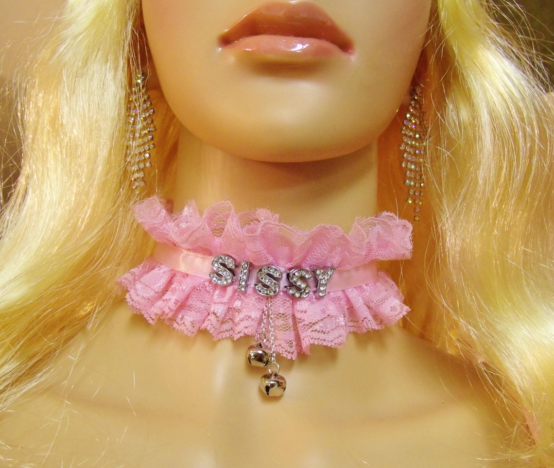 Any Words Personalized Choker Pink Lace Bells Sissy Collar Etsy