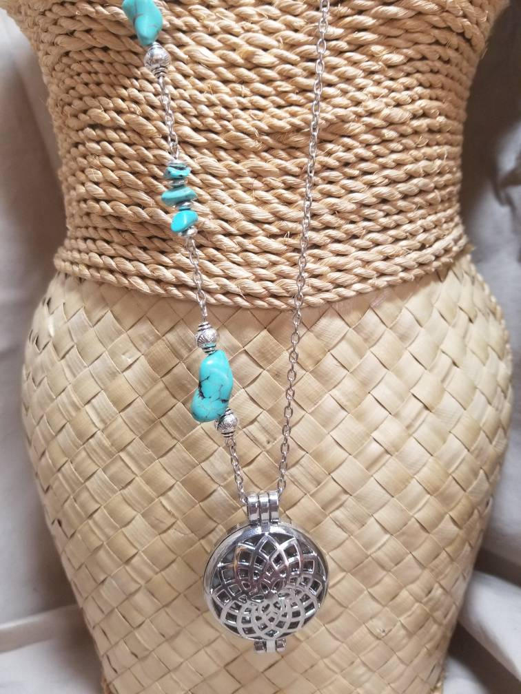 Essential Oil Diffuser Necklace With Turquoise Beads - Etsy