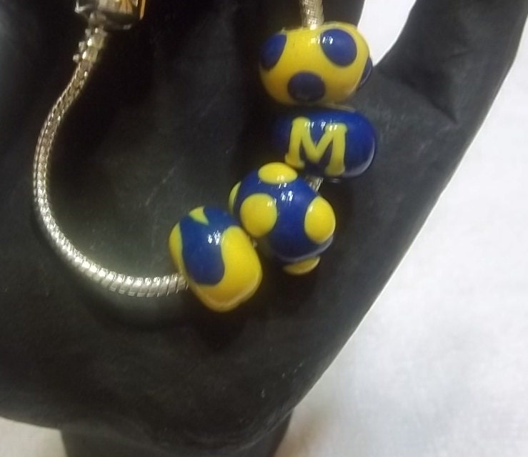 Four University of Michigan Blue and Gold or "maize N Blue" Beads - Etsy