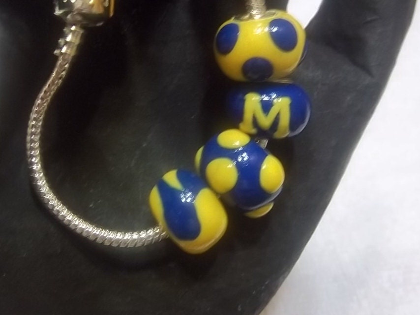 University of Michigan Euro Bead Made From Blue and Gold Polymer Clay ...