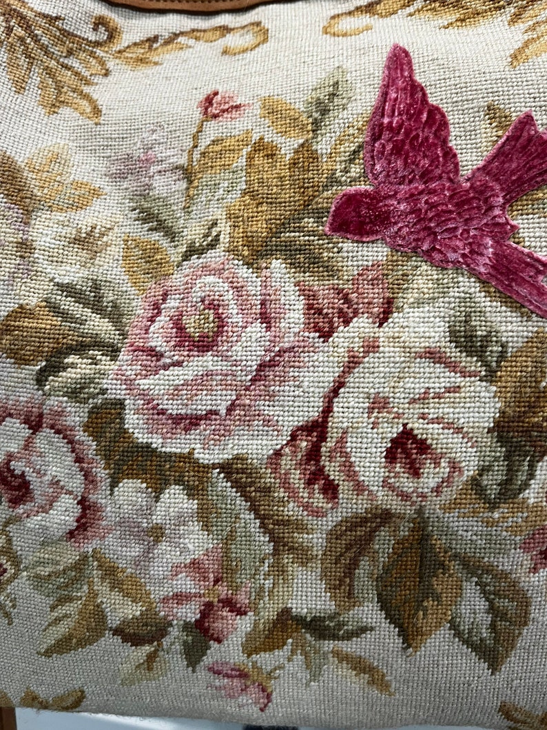 Vintage Petit Point Needlepoint Roses Velvet Bird Fringe Purse - Etsy