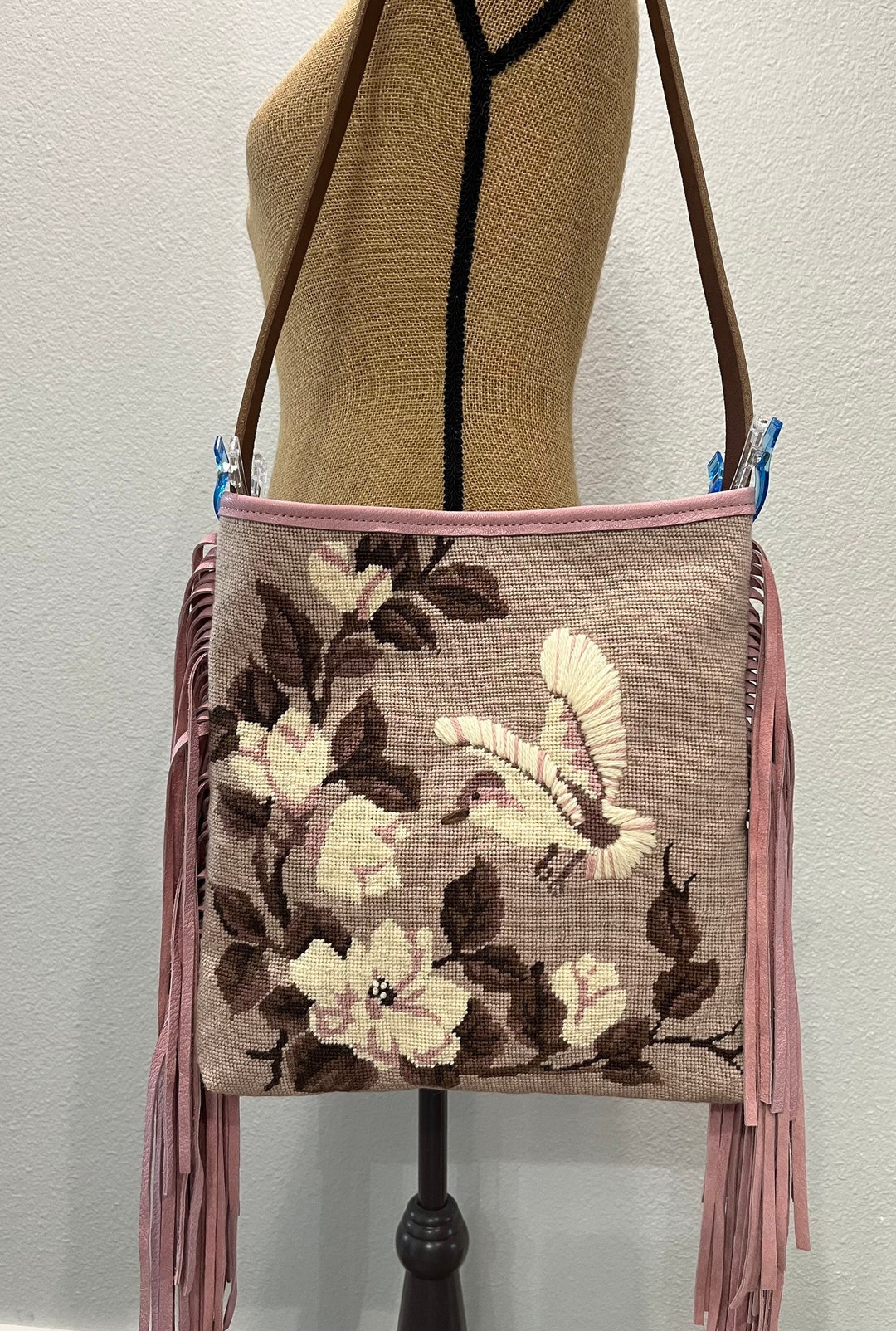 Needlepoint Bird Magnolia Fringe Purse - Etsy