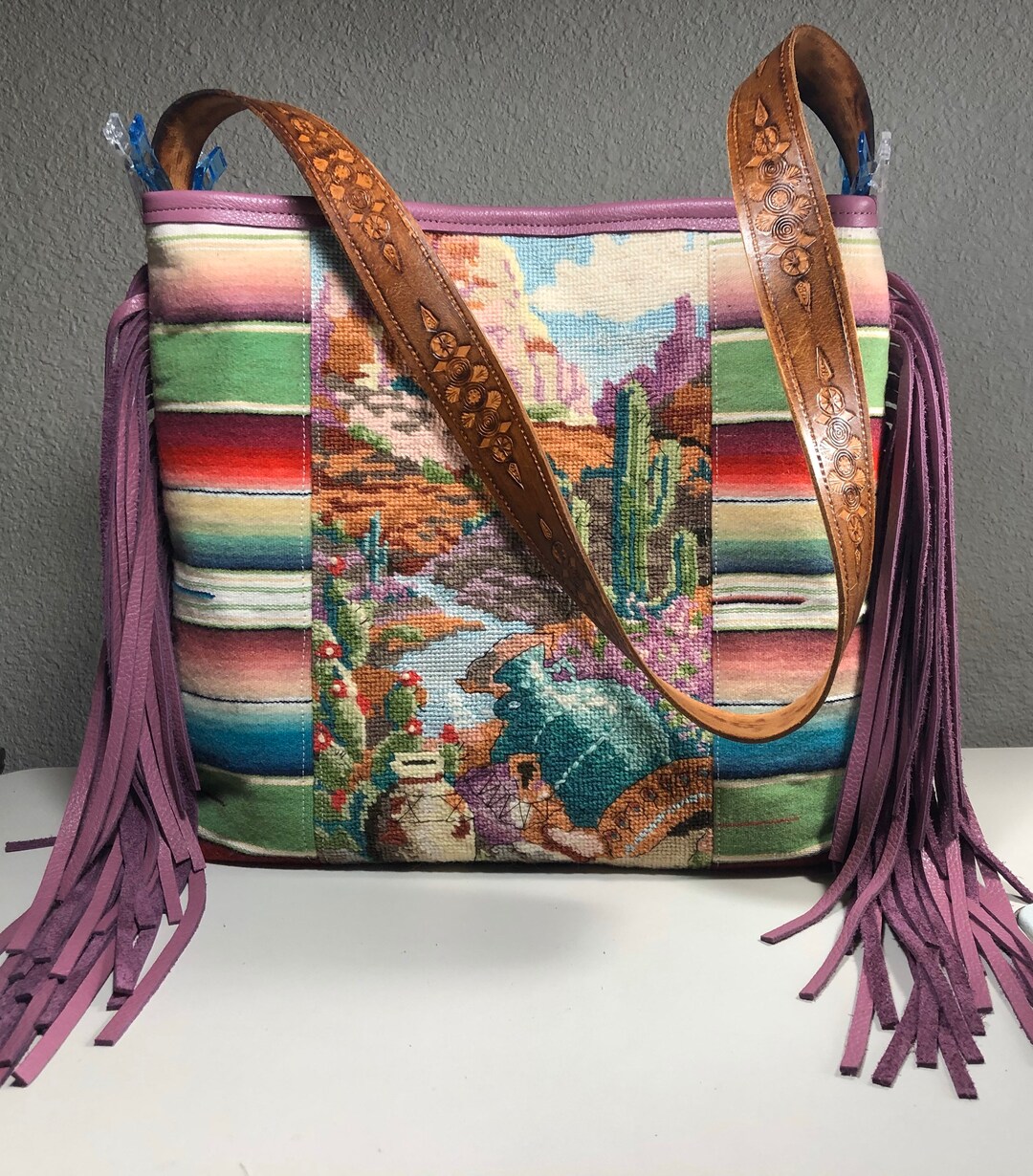 Vintage Cactus Needlepoint Vintage Serape Fringe Tote - Etsy