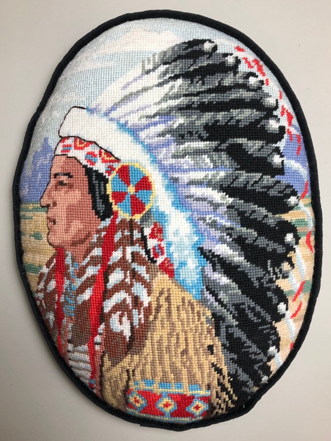Vintage Needlepoint Native American Indian Chief Pillow - Etsy
