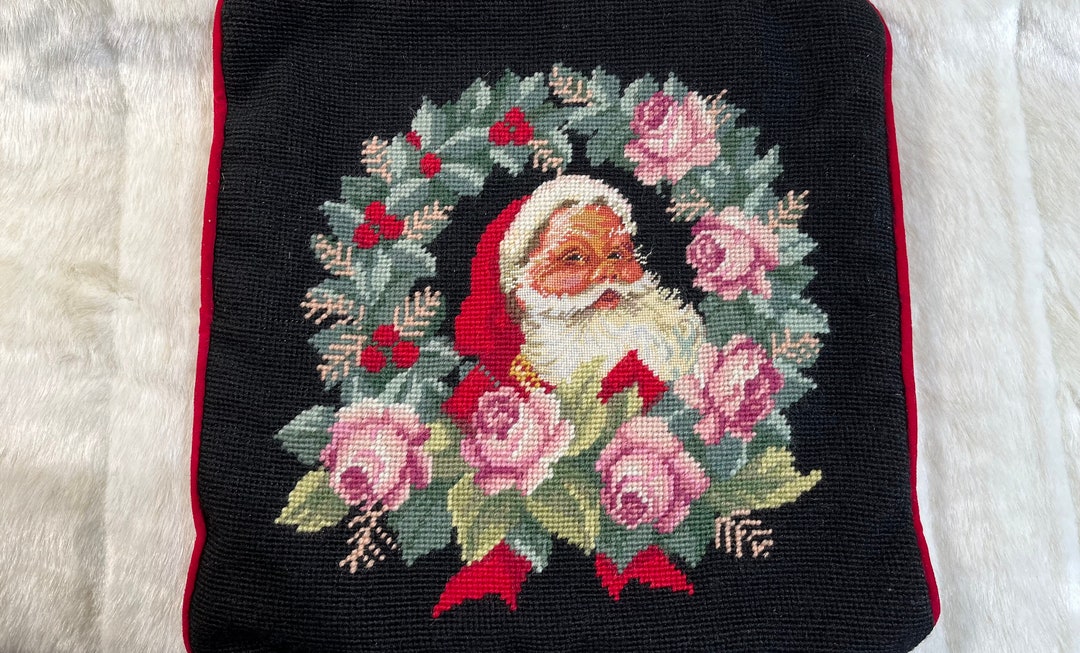 Petit Point Needlepoint Santa - Etsy